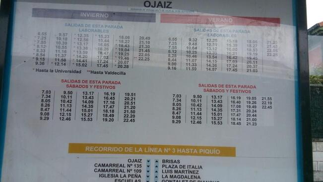 Menu at Parada de autobús: Ojáiz, Santander