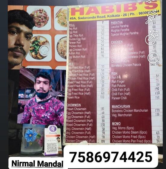 Menu at Habib's, Kolkata