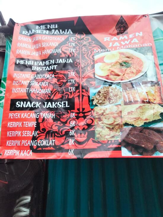 Menu at RAMEN JAWA restaurant, South Jakarta
