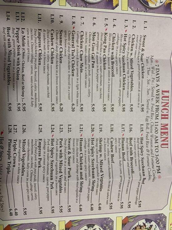 Menu at China Panda restaurant, Milaca