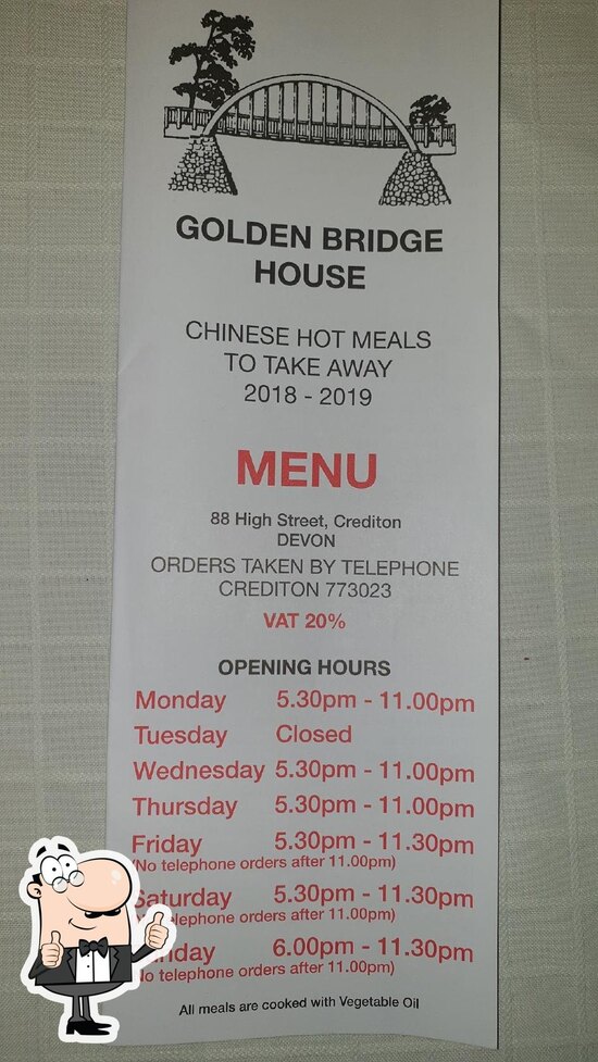 Menu at The Golden Bridge House fast food, Crediton