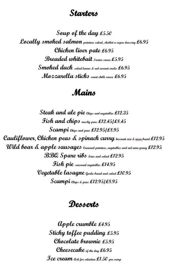 Menu at Barbon Inn, Barbon