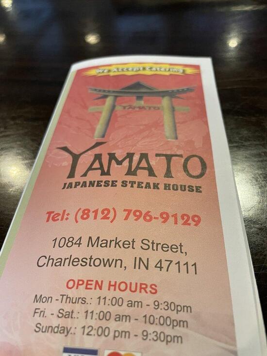Menu at Yamato restaurant, Charlestown
