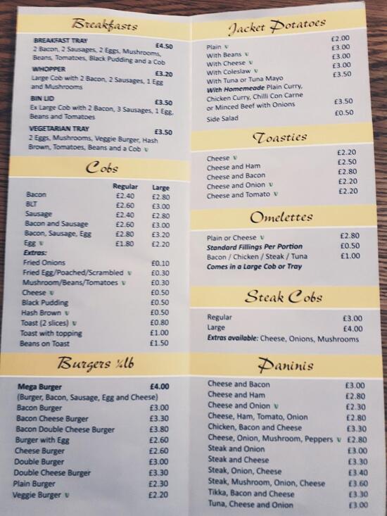 Menu at Gilly's Griddle restaurant, Derby