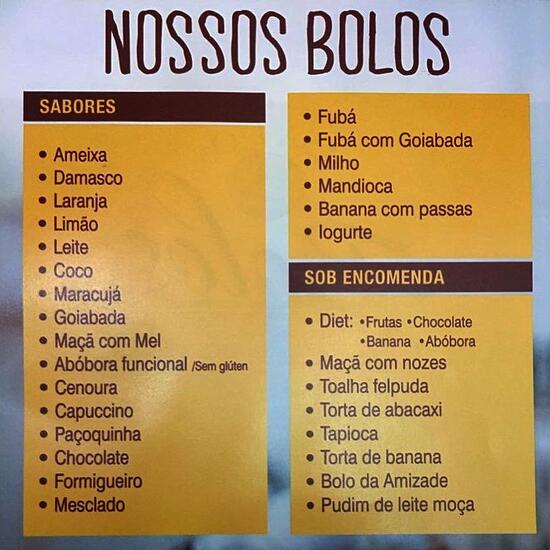 Menu at Casa dos Bolos desserts, Presidente Prudente