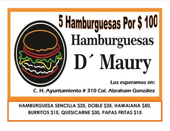 Menu at Hamburguesas D' Maury restaurant, Camargo
