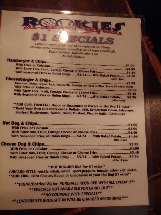Menu at Rookies Sports Bar (St. Charles), St. Charles