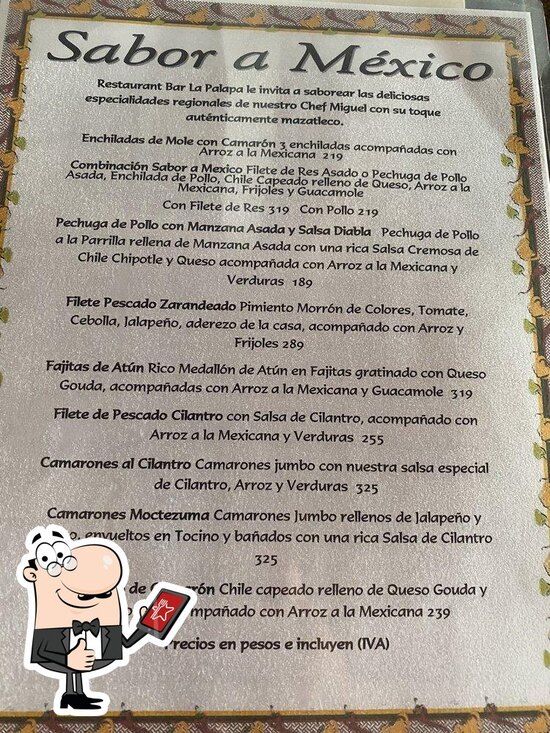 Menu at La Palapa Restaurant, Torres Mazatlan, Mazatlán, Av. Sábalo ...