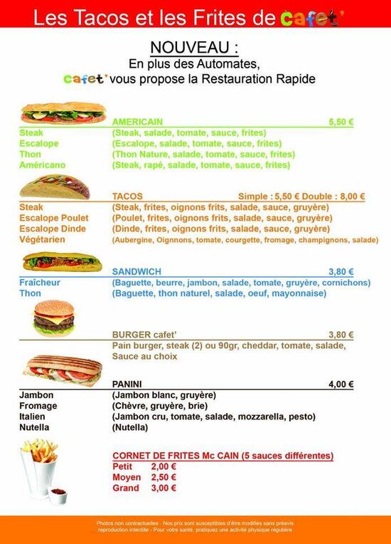 Menu at Cafet'Automat, Lyon