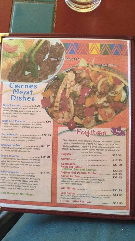 Menu at El Rancho Viejo restaurant, Battle Ground