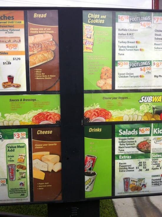 Menu at Subway restaurant, Amarillo, 6000 S Western St