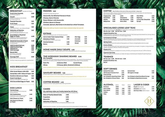 Menu at The Hideaway Coffee Bar/Shop (Brunch and Lunch Prestwich ...