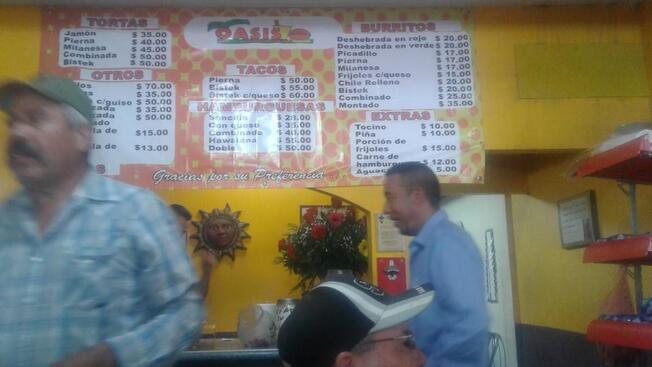 Menu at Tortas Oasis restaurant, Juan Aldama