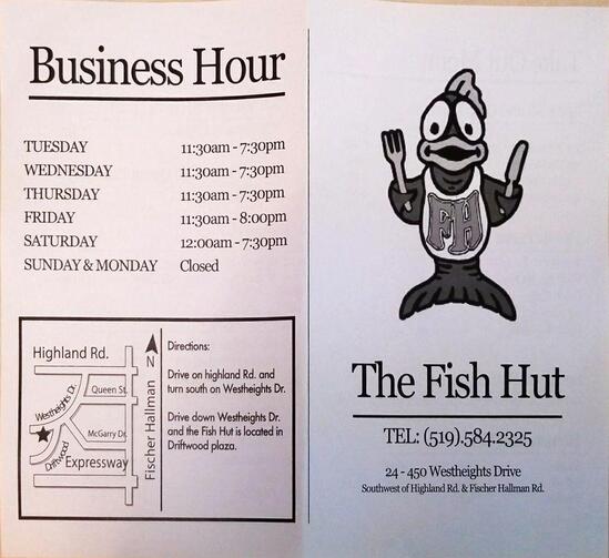 Menu at Fish Hut restaurant, Kitchener