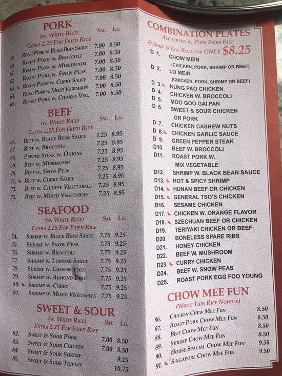 Menu at China Town restaurant, Elwood