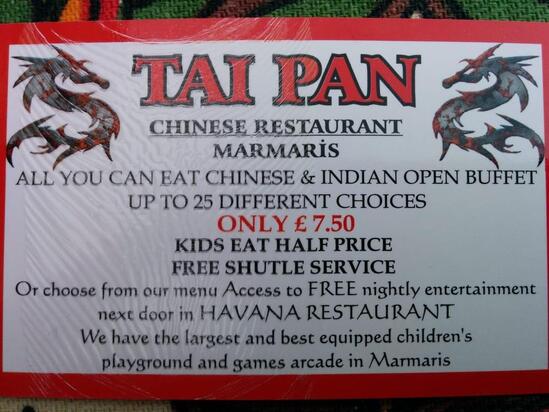 Menu at Tai Pan Chinese Restaurant, Marmaris, Yunus Nadi Cad./315. Sok ...