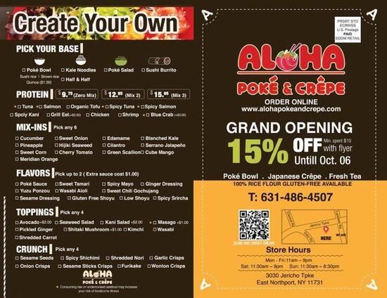 Menu at Aloha Poké & Crêpe pub & bar, East Northport