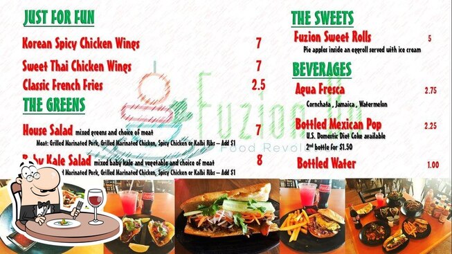 Menu at Fuzion On restaurant, Bakersfield