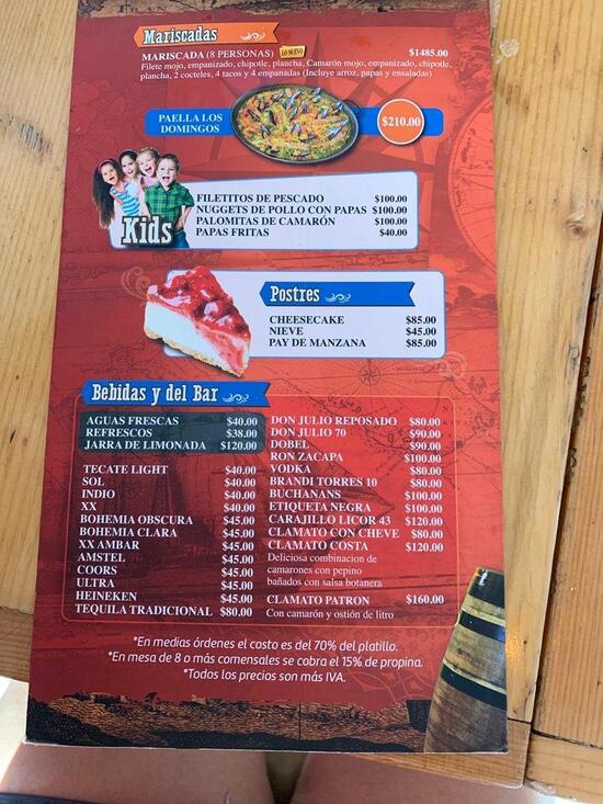 Carta del restaurante Costa Grill, Nuevo Laredo
