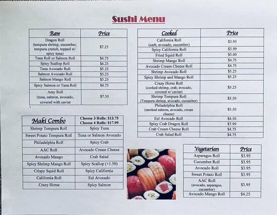Menu at Asian Fusion Buffet restaurant, Lewistown