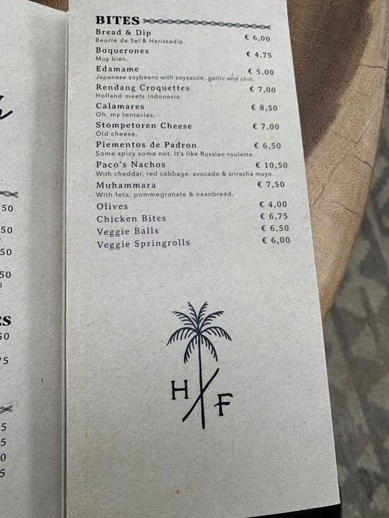 Menu at Hippie Fish, Zandvoort