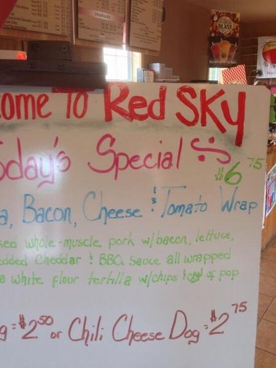 Menu at Red Sky cafe, Spring Valley