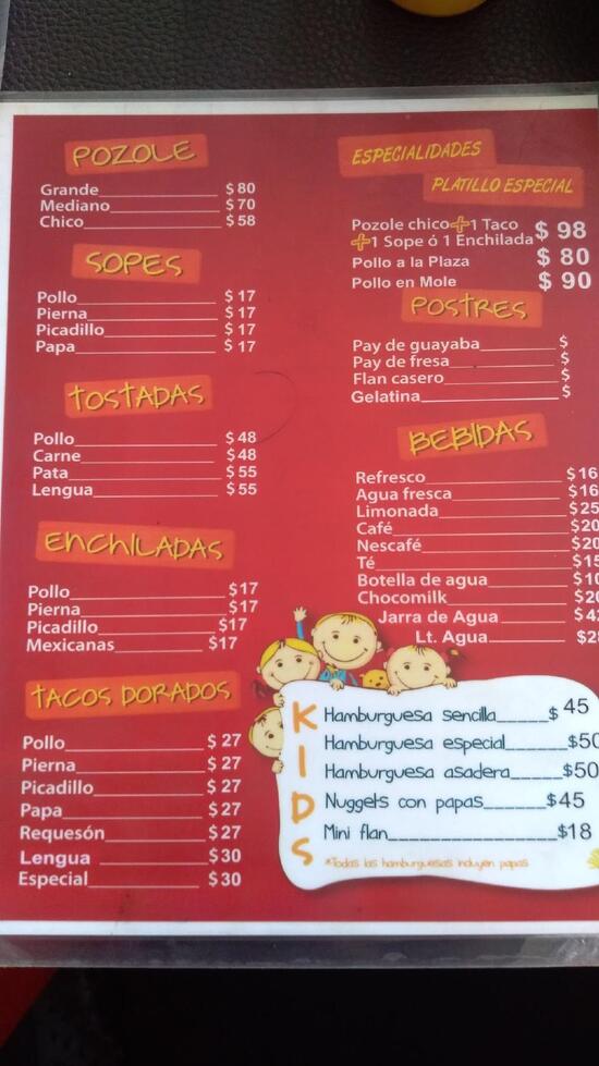 Menu at La Pozolería restaurant, Tepic, Buenos Aires