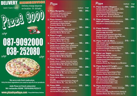 Menu at Pizza 2000 Pattaya restaurant, Pattaya City, View Talay Condo1 ...