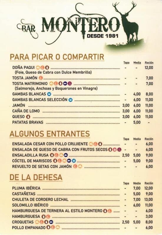 Carta del pub y bar El Montero "electro harinera", El Real del la Jara