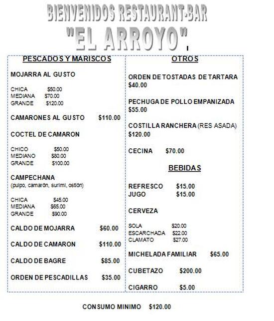 Menu at Restaurant-Bar El Arroyo, Alpuyeca
