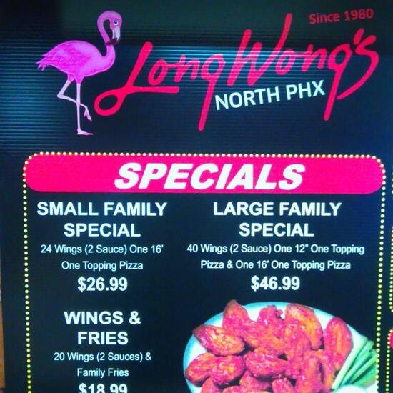 Menu at Long wongs on cave creek restaurant, Phoenix