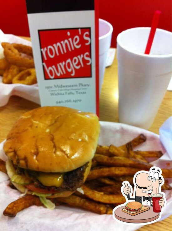 Menu at Ronnie's Burgers fast food, Wichita Falls