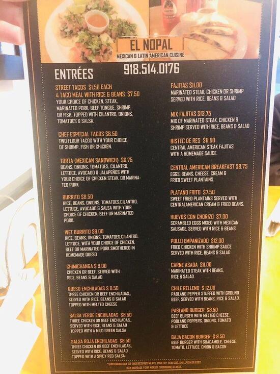 Menu at El Nopal restaurant, Sand Springs