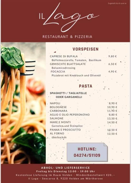 Speisekarte von Restaurant il Lago, Velden am Wörthersee