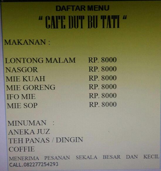 Carta de CAFE DUT BU TATI, Tanjungmorawa