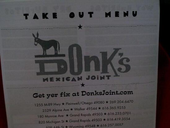 Carta del restaurante Donk's Mexican Joint, Grand Rapids, 180 Monroe Ave NW