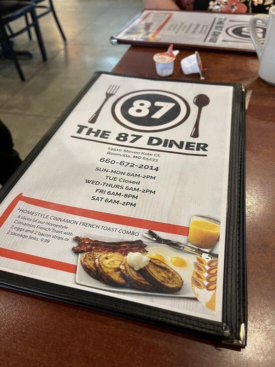 Menu at The 87 Diner restaurant, Boonville