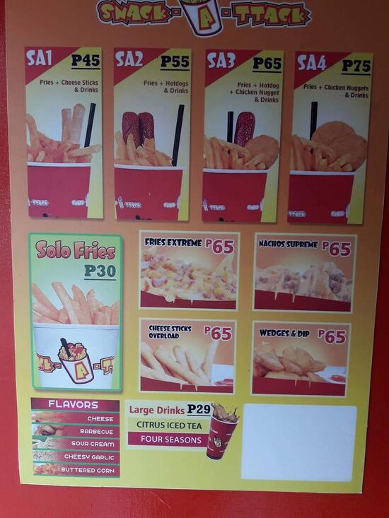 Menu at Snack Attack pub & bar, Cebu City