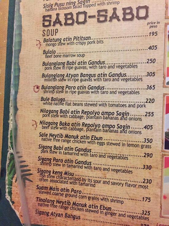 Menu at Matam Ih, Mabalacat