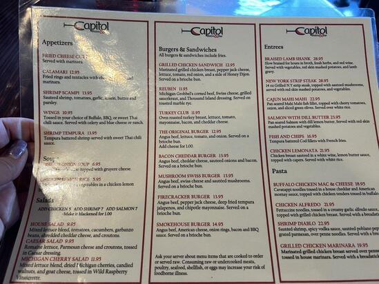 Menu at Capitol Bistro & Bar, Romulus