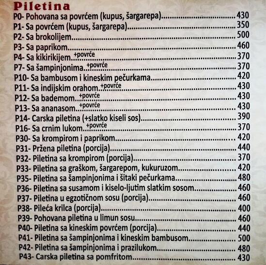 Menu at QiQi Kineski Restoran restaurant, Novi Sad
