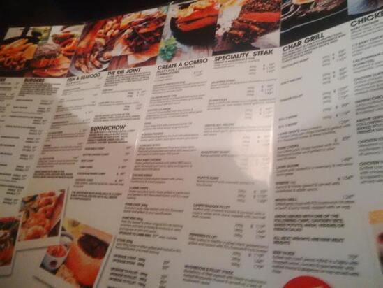 Menu at RJ's restaurant, East London