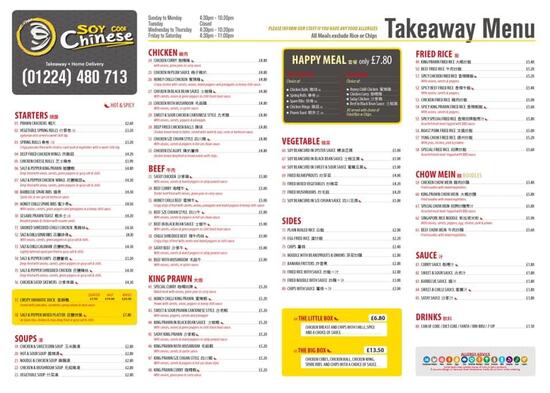 Menu at Soy Cook fast food, Aberdeen