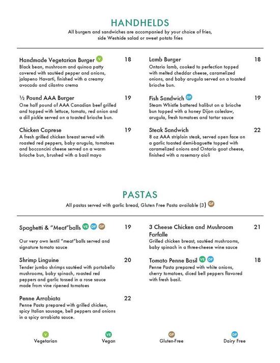 Menu at Westside Social desserts, Toronto