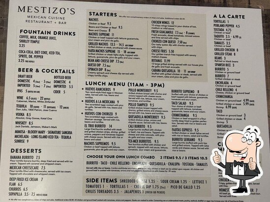 Menu at Mestizo's Mexican Cuisine restaurant, Nashville