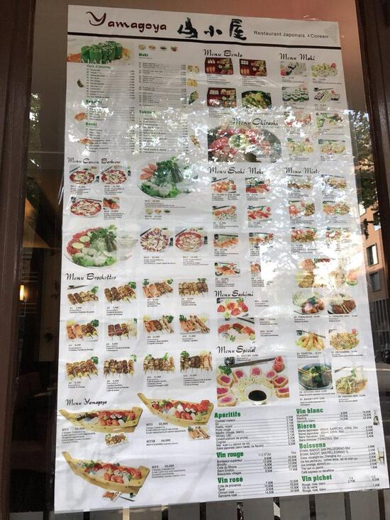 Menu au Yamagoya restaurant, Paris