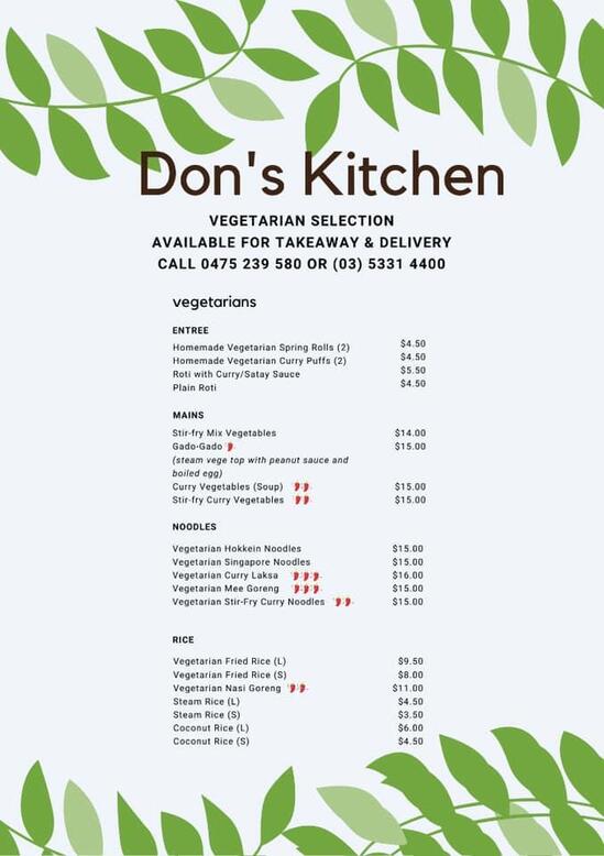 Menu at Don's Kitchen @ Midlands (Ballarat) restaurant, Invermay Park ...