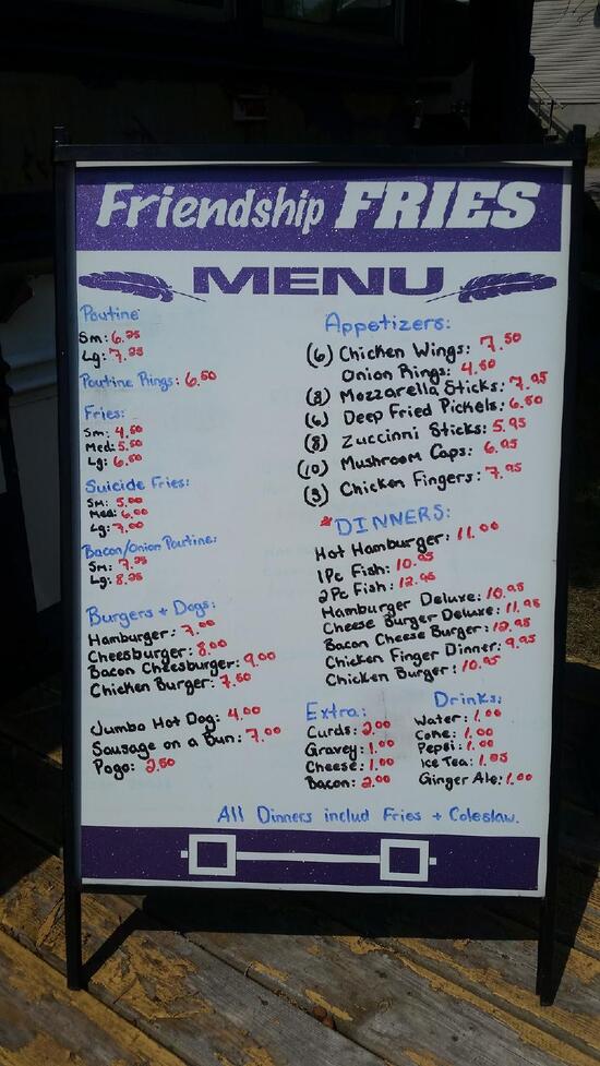 Menu at Friendship Fries restaurant, Golden Lake, 488 Kokomis Rd