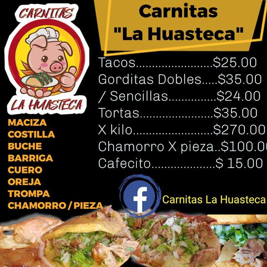 Menu at Carnitas La Huasteca restaurant, Tizayuca