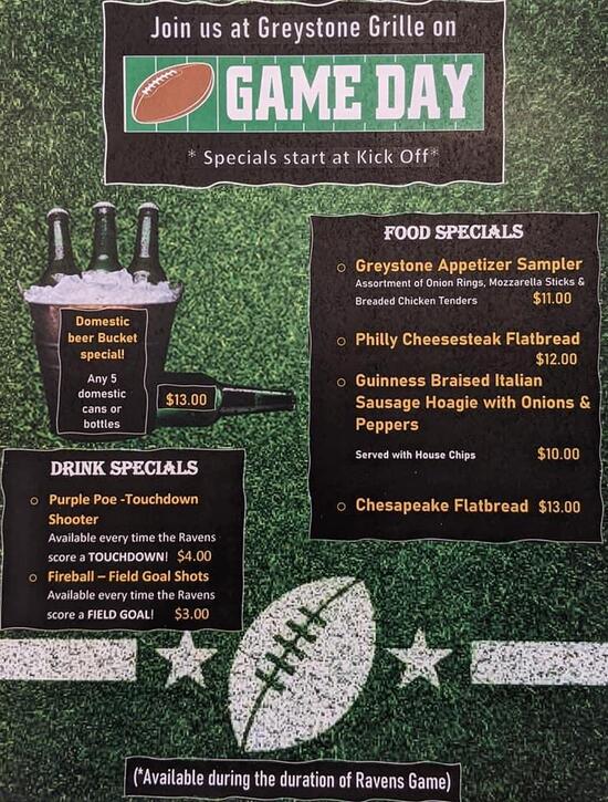 Menu at Greystone Golf Course restaurant, White Hall